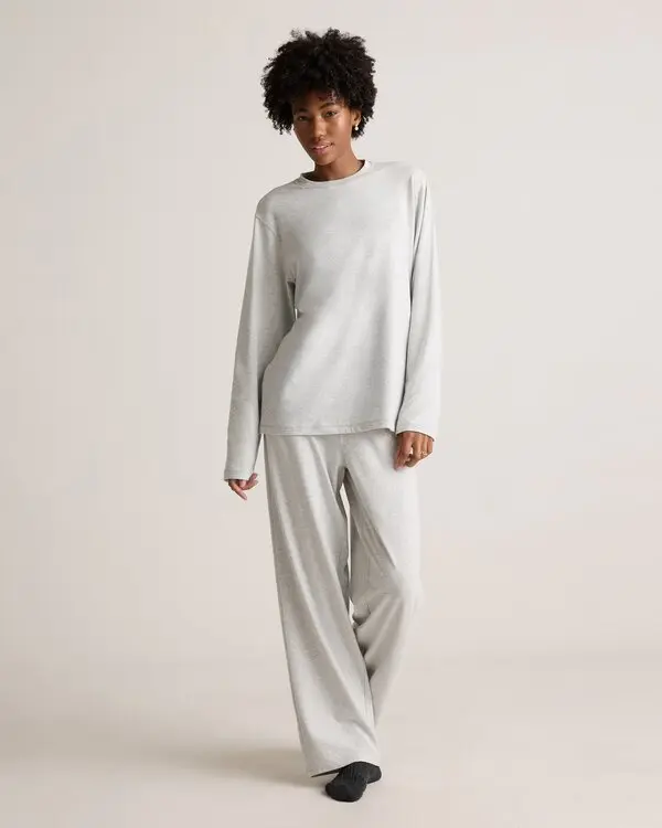 Quince Dream Lounge Oversized Long Sleeve Pajama Set - Light Heather Grey