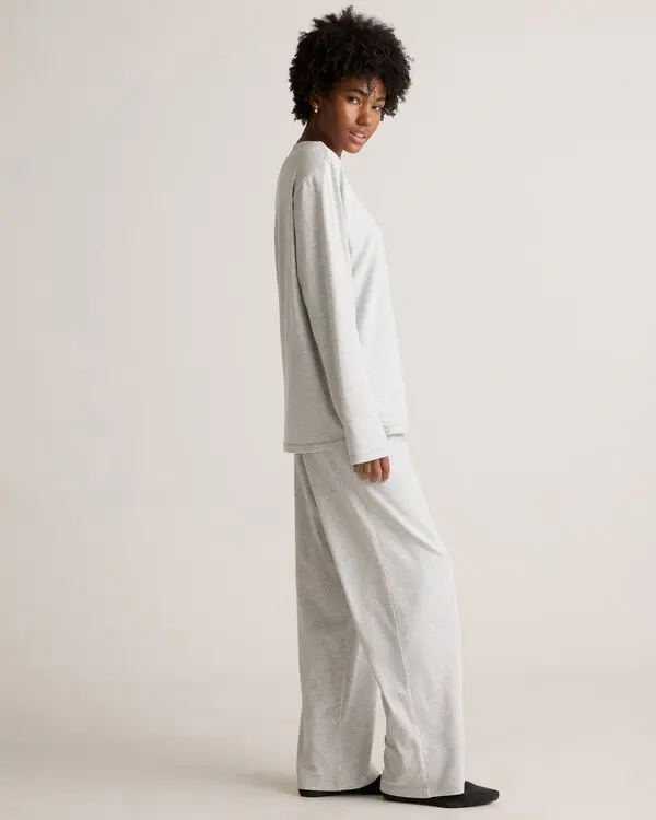 Quince Dream Lounge Oversized Long Sleeve Pajama Set - Light Heather Grey