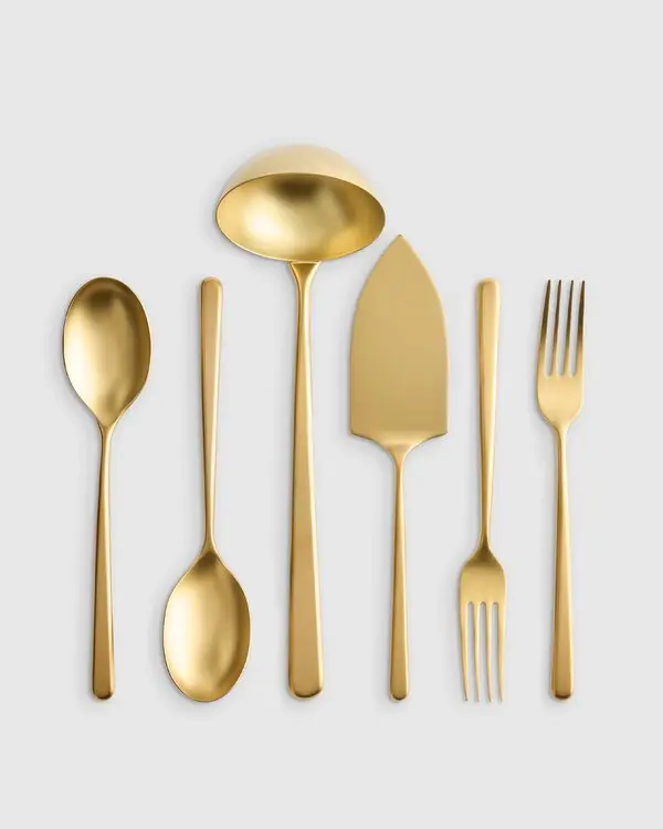 Quince Gia Minimalist 6 Piece Serving Utensil Set - Brushed Gold