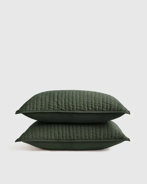 Quince European Linen Cotton Stitch Sham Set - Pine