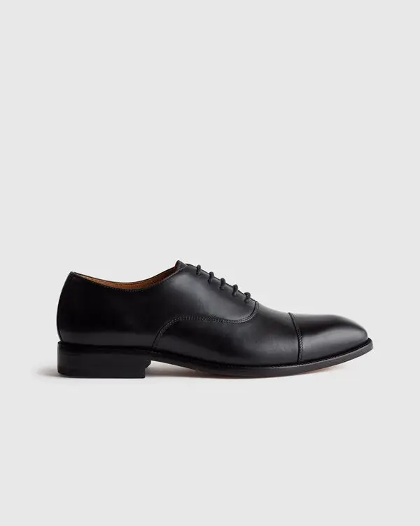 Quince Italian Leather Cap Toe Oxford - Black