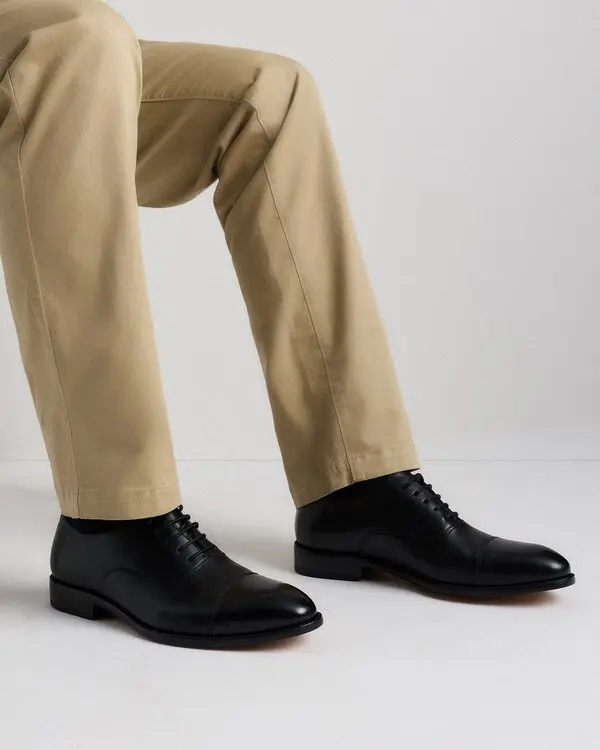 Quince Italian Leather Cap Toe Oxford - Black