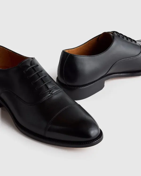 Quince Italian Leather Cap Toe Oxford - Black