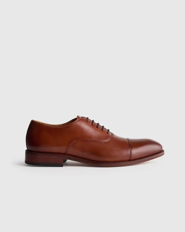 Quince Italian Leather Cap Toe Oxford - Cognac