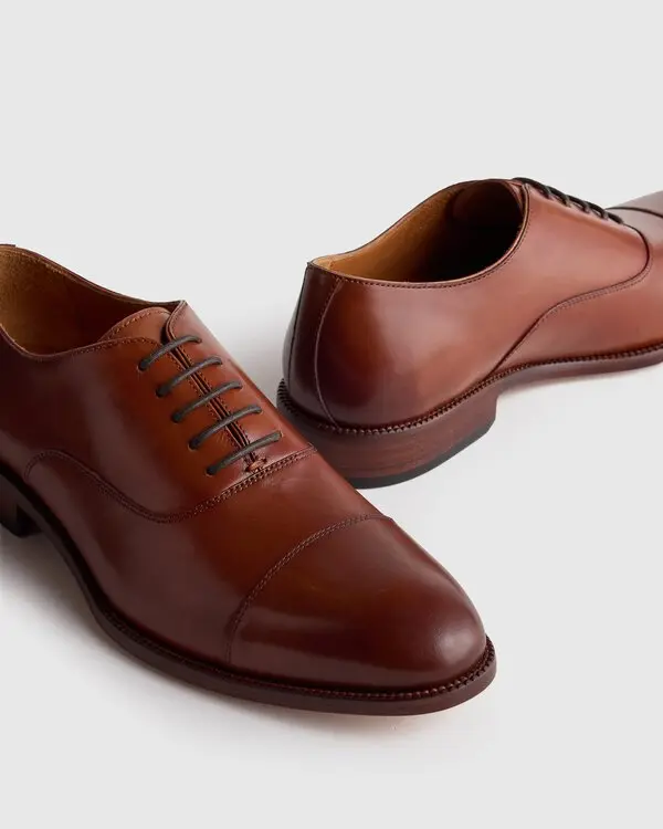 Quince Italian Leather Cap Toe Oxford - Cognac