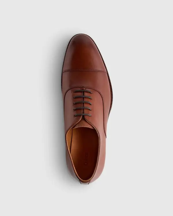Quince Italian Leather Cap Toe Oxford - Cognac