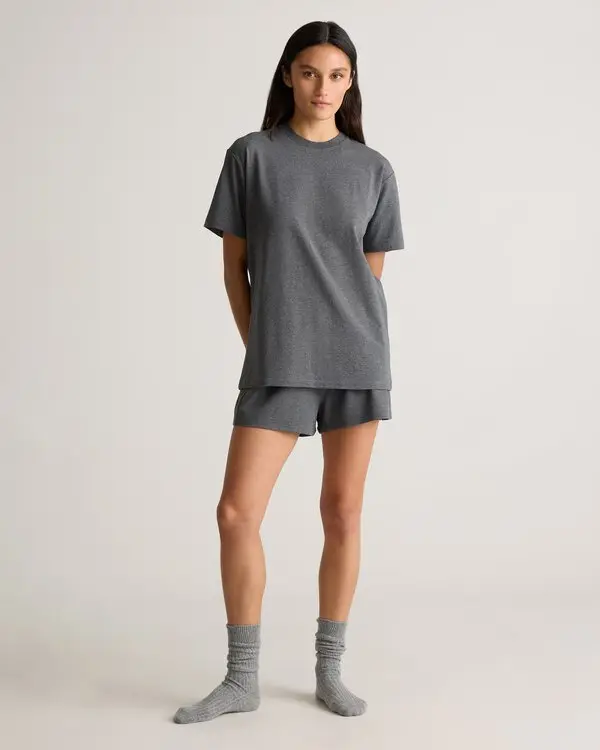 Quince Dream Lounge Oversized Short Sleeve Pajama Set - Heather Charcoal Grey