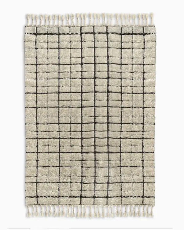 Quince Rima Wool Shag Rug - Ivory/black