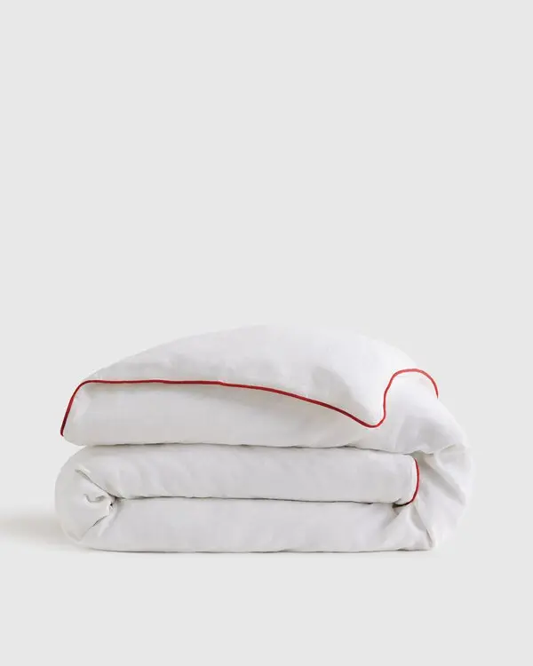 Quince European Linen Piped Duvet Cover - White/cherry