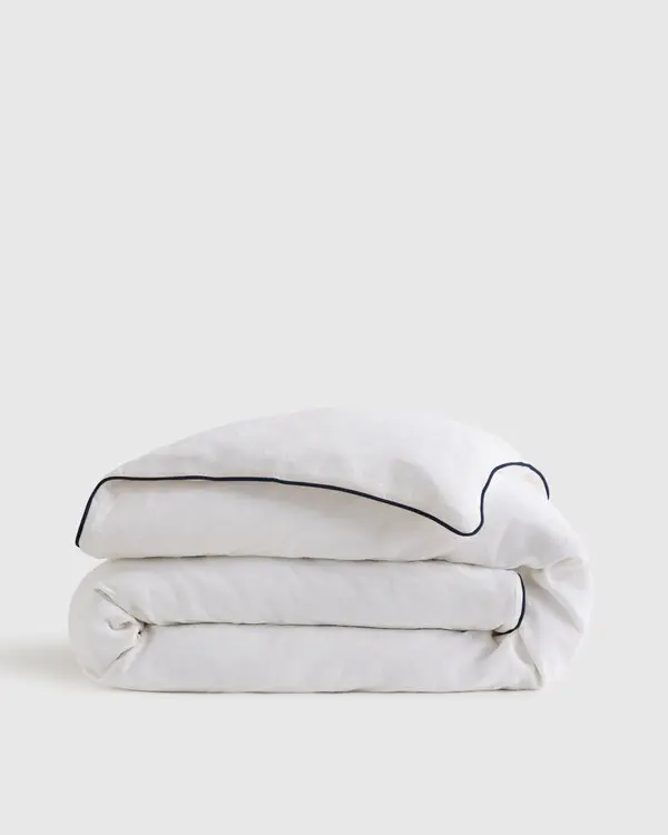 Quince European Linen Piped Duvet Cover - White/navy
