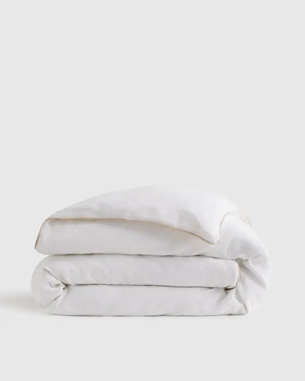Quince European Linen Piped Duvet Cover - White/toffee