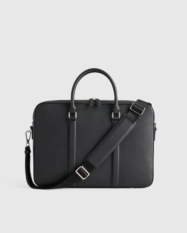 Quince Italian Saffiano Leather Briefcase - Black