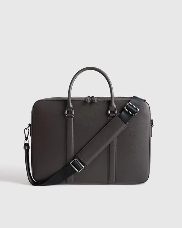 Quince Italian Saffiano Leather Briefcase - Hickory