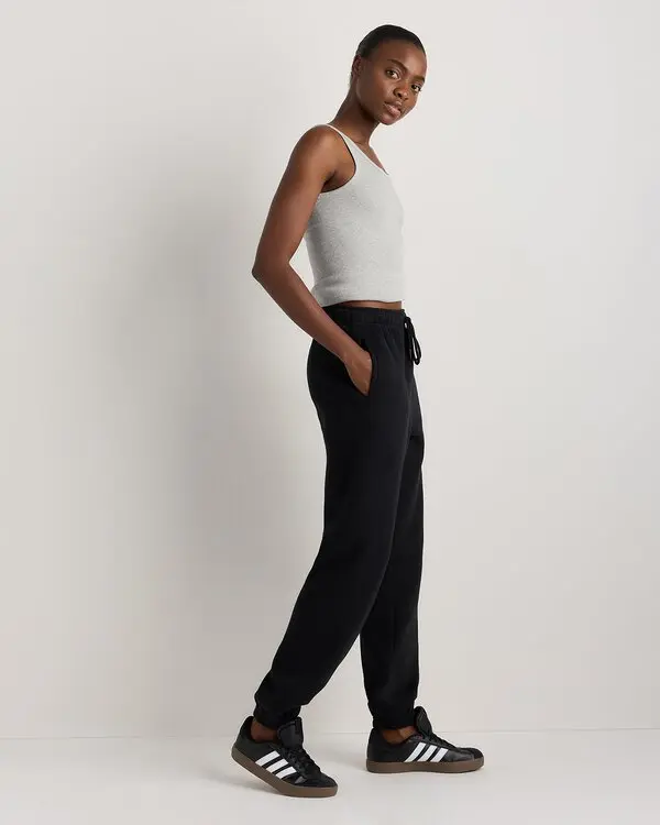Quince Everyday Fleece Joggers With Elasticated Waistband And Drawstring - Black