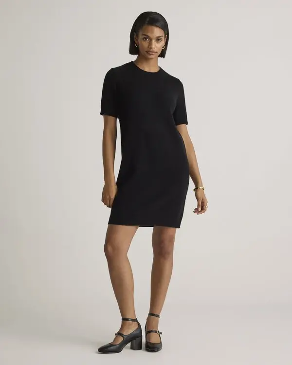 Quince Cashmere Short Sleeve Mini Dress - Black