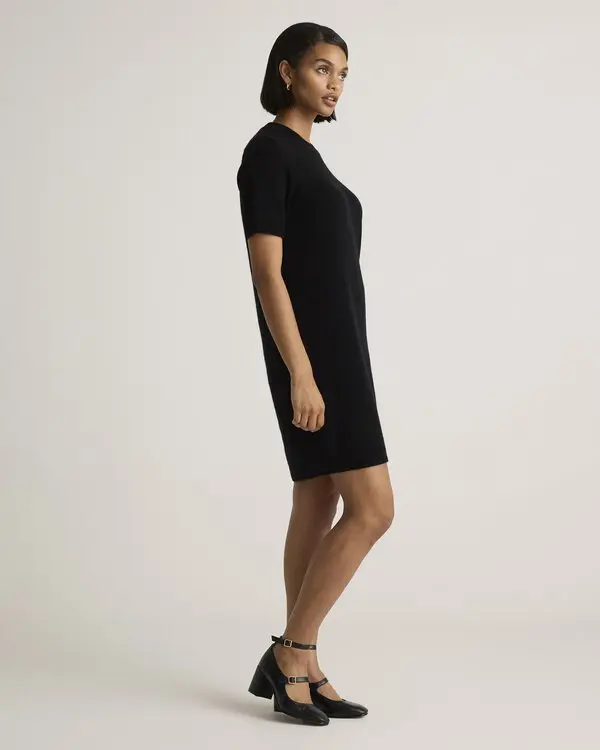Quince Cashmere Short Sleeve Mini Dress - Black