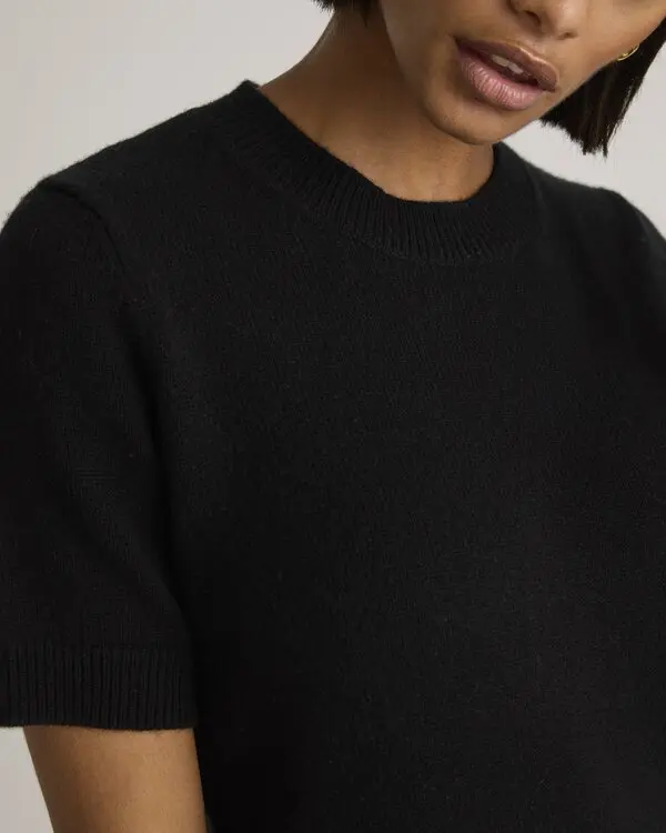 Quince Cashmere Short Sleeve Mini Dress - Black