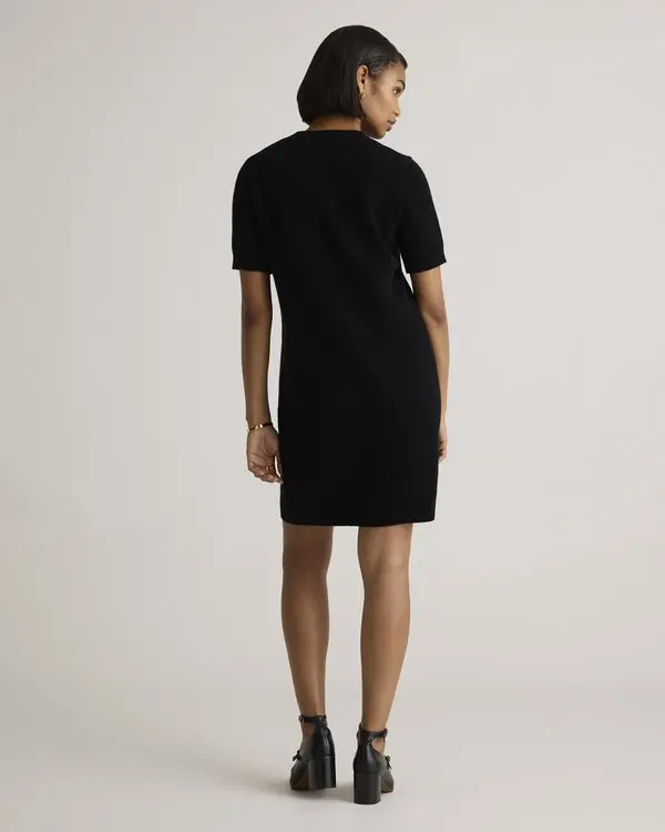 Quince Cashmere Short Sleeve Mini Dress - Black