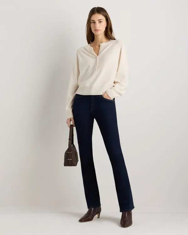 Quince Mongolian Cashmere Dolman Sleeve Henley Jumper - Ivory