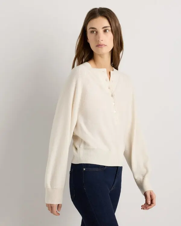 Quince Mongolian Cashmere Dolman Sleeve Henley Jumper - Ivory
