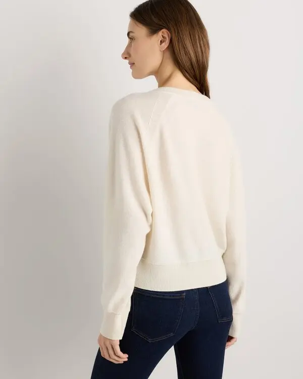 Quince Mongolian Cashmere Dolman Sleeve Henley Jumper - Ivory