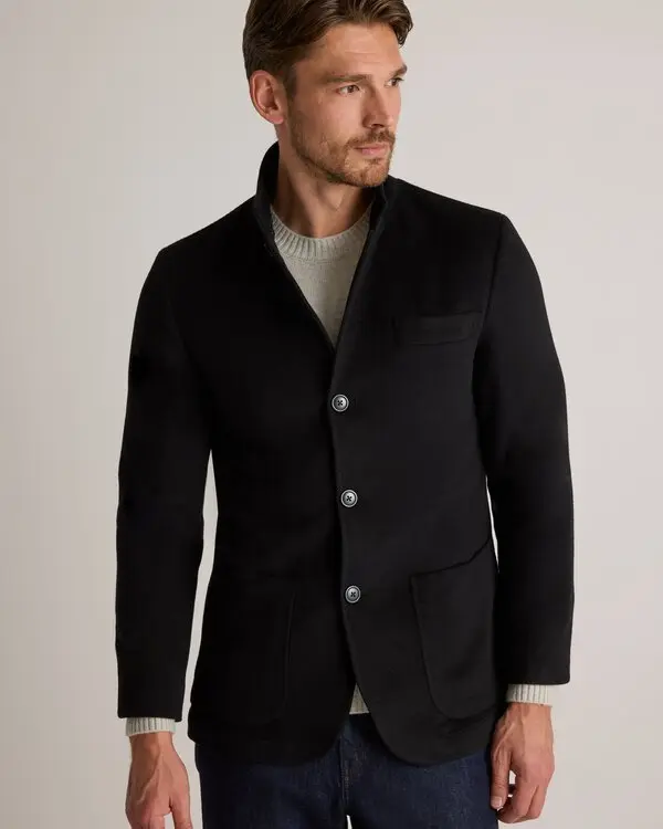 Quince Cashmere Stand Collar Blazer - Black