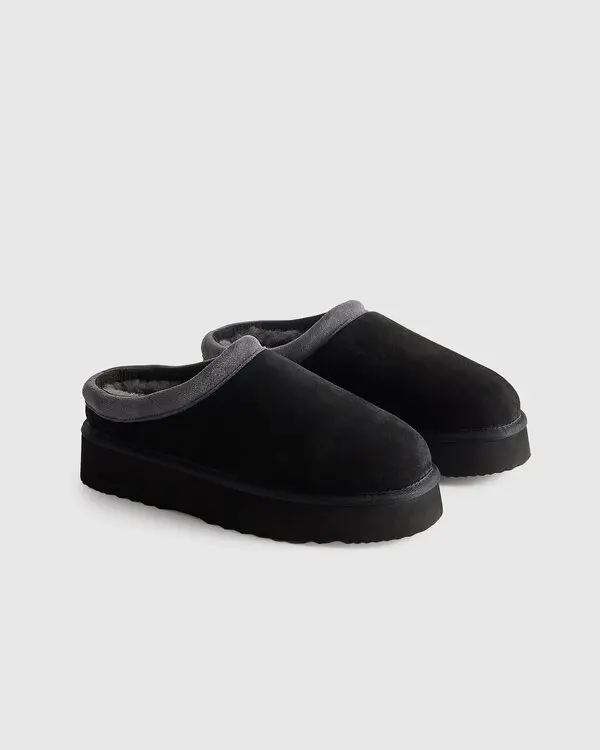 Quince Australian Shearling Platform Clog Slipper - Black