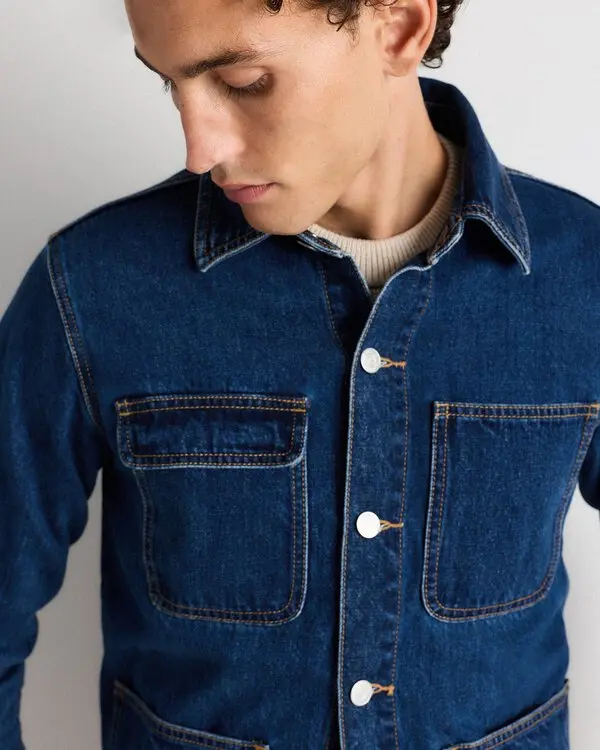 Quince Organic Cotton Denim Chore Jacket - Dark Indigo