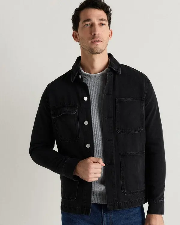 Quince Organic Cotton Denim Chore Jacket - Washed Black