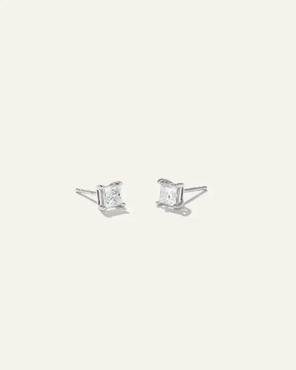 Quince 14k Gold Lab Grown Diamond Princess Stud Earrings - White Gold