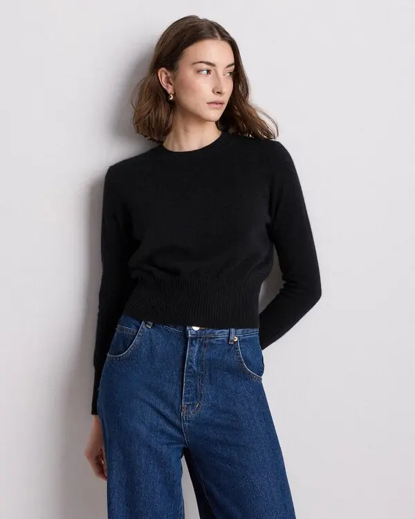 Quince Mongolian Cashmere Shrunken Crewneck Sweater - Black