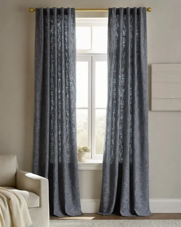 Quince Textured Cotton Curtain - Blue