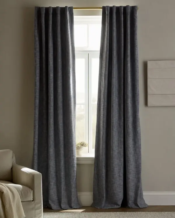 Quince Textured Cotton Room Darkening Curtain - Blue