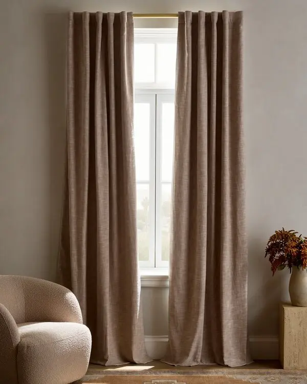 Quince Textured Cotton Room Darkening Curtain - Flax