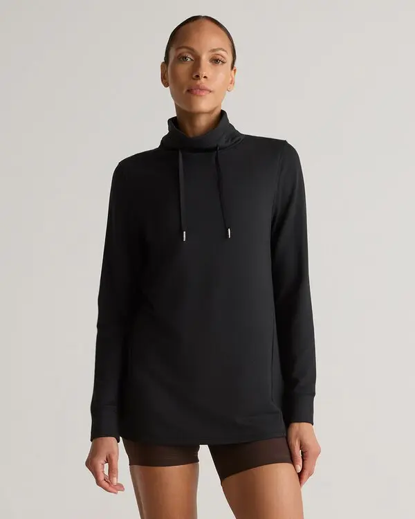 Quince Supersoft Fleece Mock Neck Pullover - Black