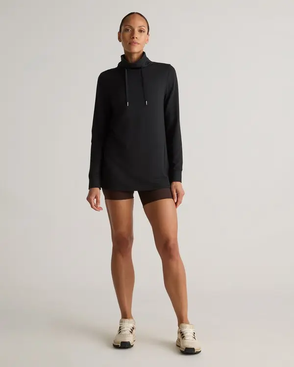 Quince Supersoft Fleece Mock Neck Pullover - Black