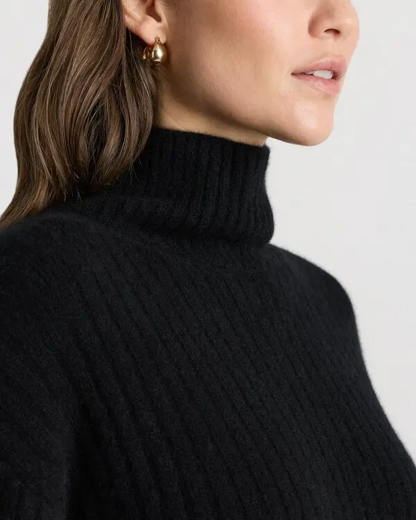 Quince Mongolian Cashmere Ribbed Turtleneck Mini Dress - Black