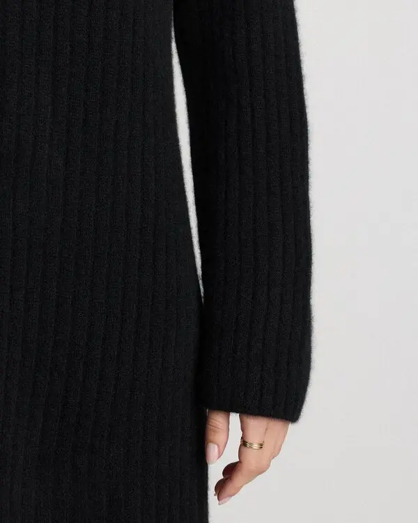 Quince Mongolian Cashmere Ribbed Turtleneck Mini Dress - Black