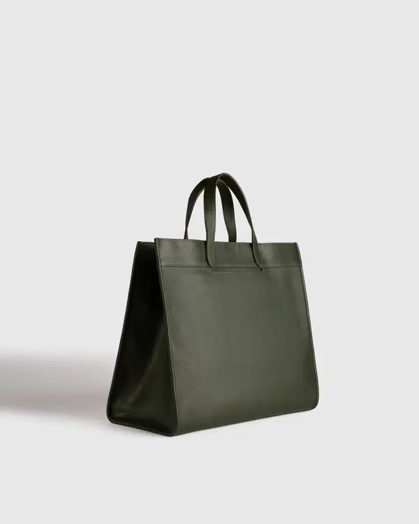 Quince Italian Leather Tote - Dark Olive