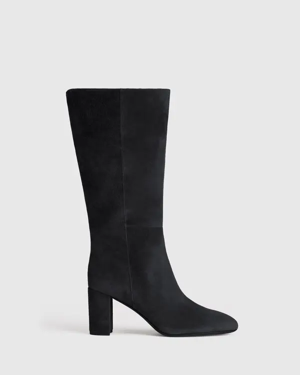 Quince Italian Suede Block Heel Boots - Black