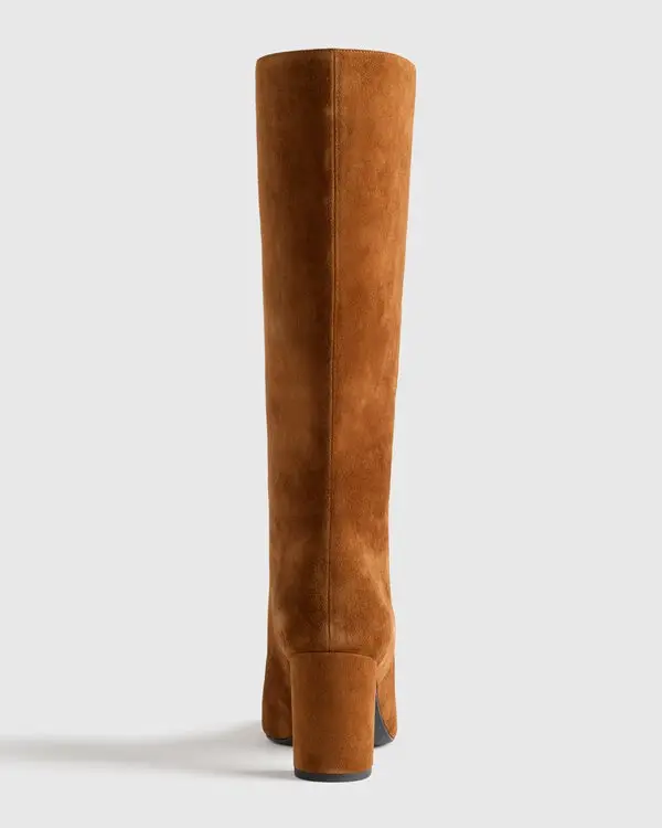 Quince Italian Suede Block Heel Boots - Cognac