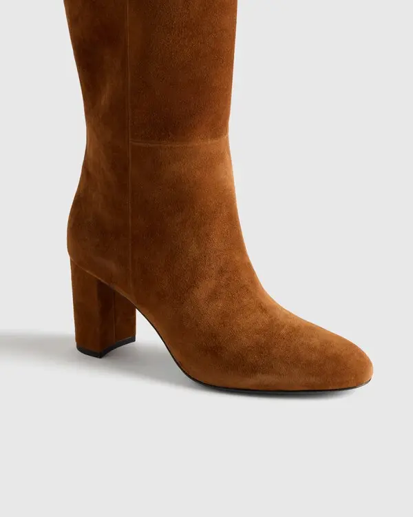 Quince Italian Suede Block Heel Boots - Cognac