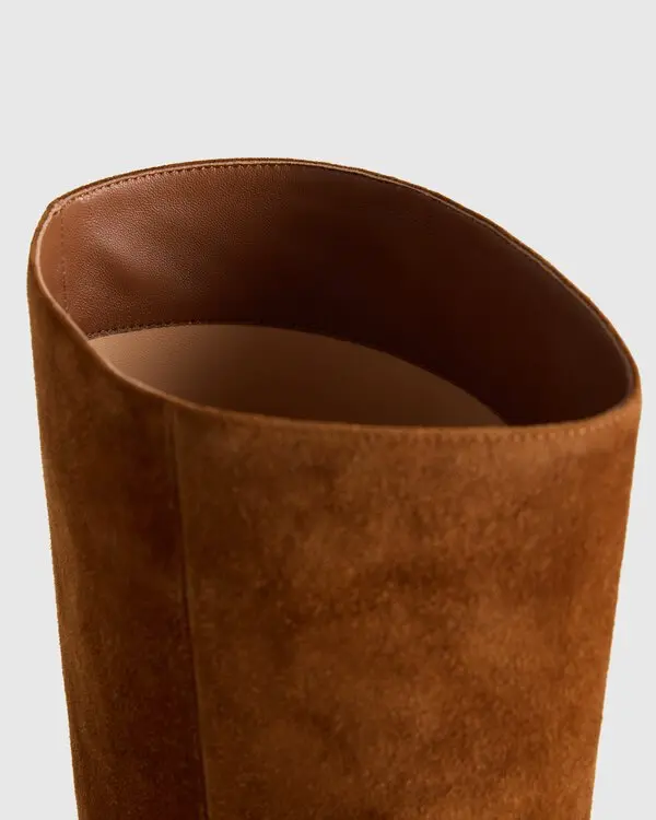 Quince Italian Suede Block Heel Boots - Cognac
