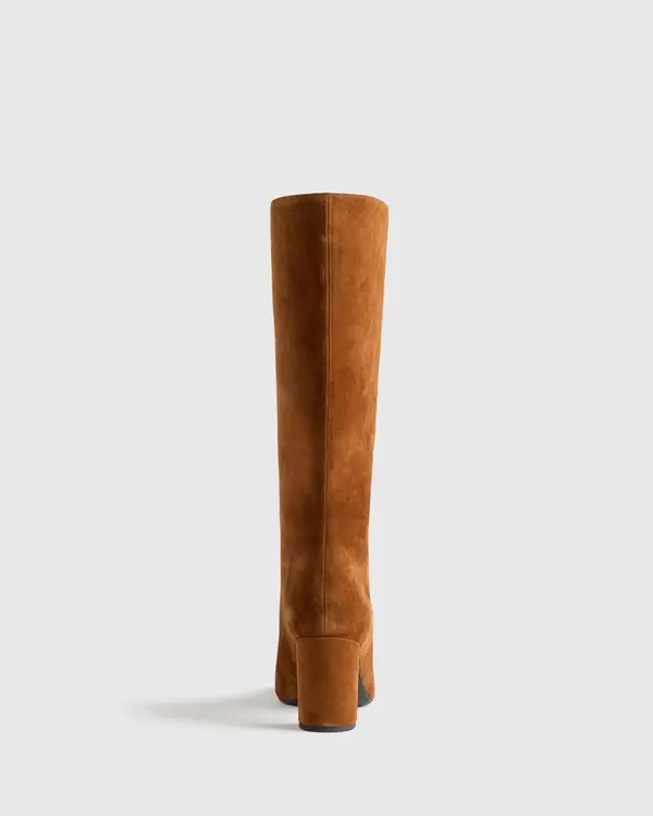 Quince Italian Suede Block Heel Boots - Cognac