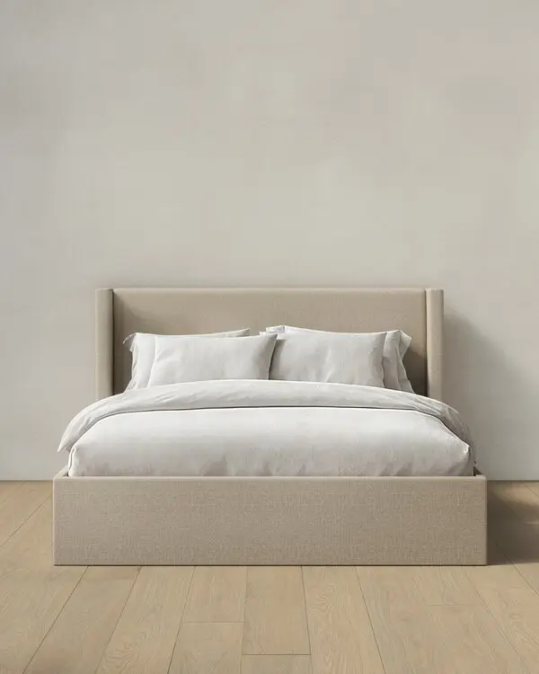 Quince 100% Linen Wingback Bed - Flax