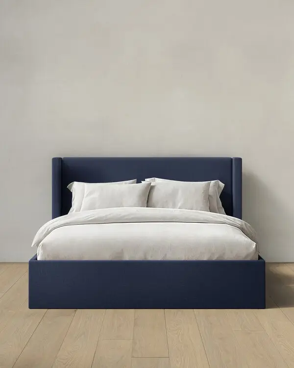 Quince 100% Linen Wingback Bed - Navy