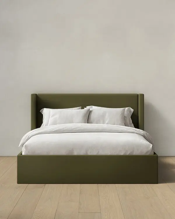 Quince 100% Linen Wingback Bed - Olive