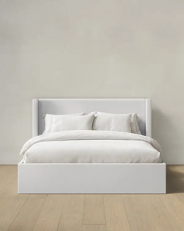 Quince 100% Linen Wingback Bed - White