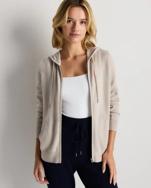 Quince Mongolian Cashmere Hoodie - Heather Cloud Beige