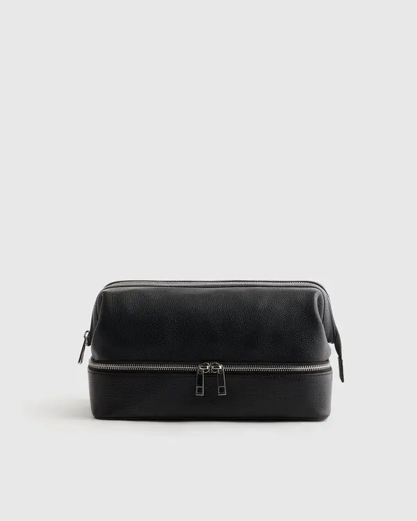 Quince Italian Leather Dual Compartment Toiletry Bag - Black